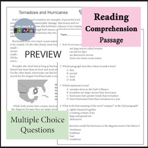 Weather Reading Comprehension Graph Worksheets Hurricanes and Tornadoes ...
