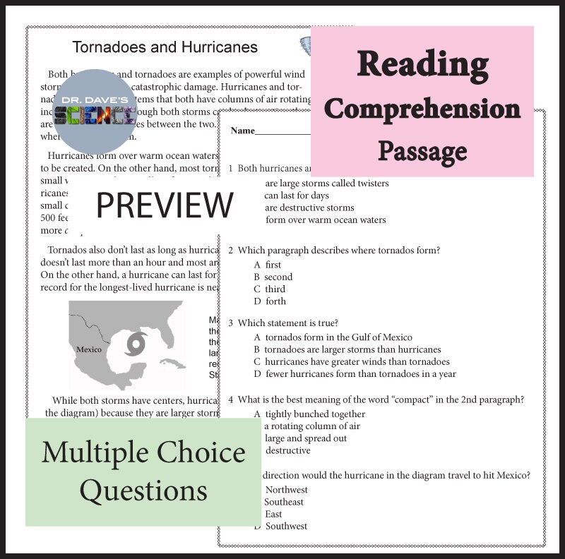 Weather Reading Comprehension Graph Worksheets Hurricanes and Tornadoes ...
