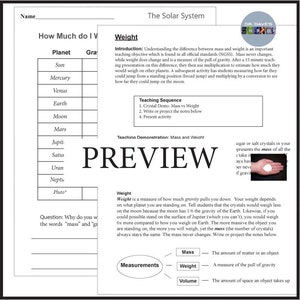 Mass and Weight on the Moon and Planets Solar System Gravity Activity ...