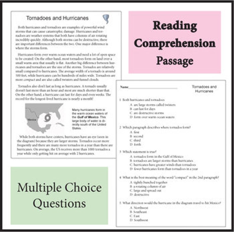 Weather Reading Comprehension Graph Worksheets Hurricanes and - Etsy