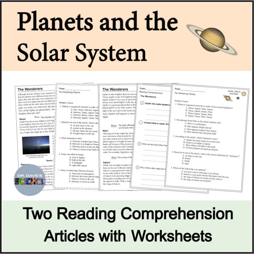 Planets and the Solar System Reading Comprehension Passage and ...