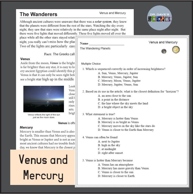 Planets and the Solar System Reading Comprehension Passage and ...