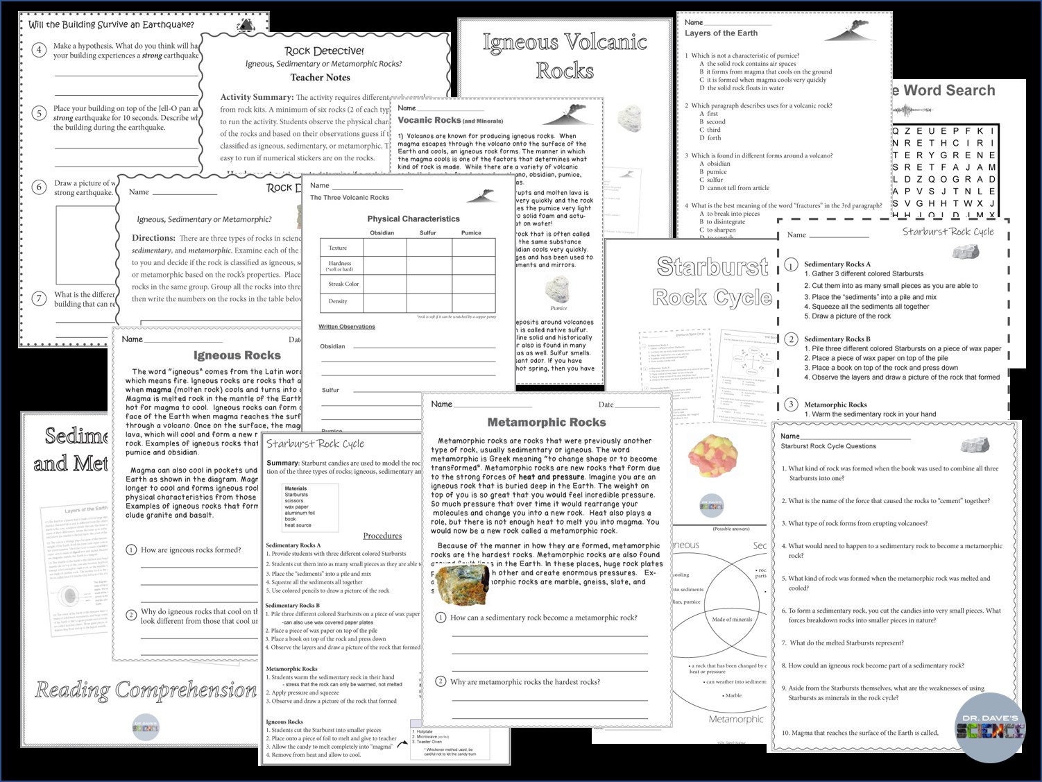 Layers of the Earth Bundle Rocks and Minerals Volcanoes Science - Etsy