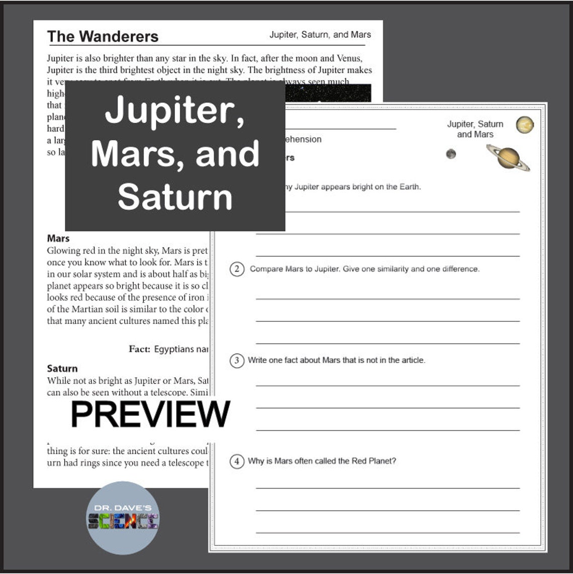 Planets and the Solar System Reading Comprehension Passage and ...