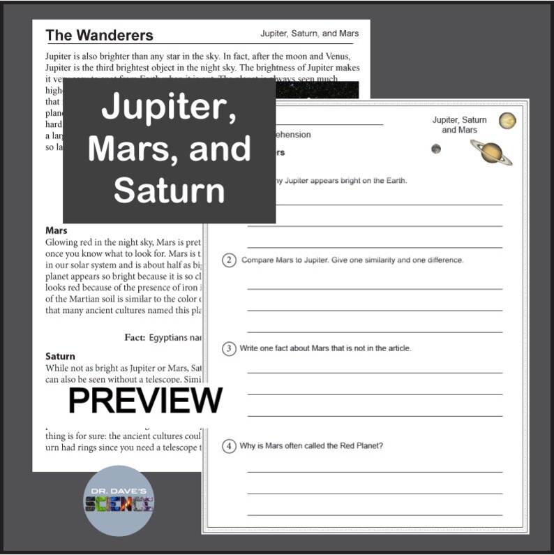 Planets and the Solar System Reading Comprehension Passage and ...