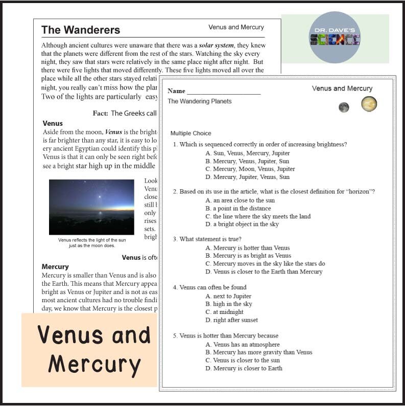 Planets and the Solar System Reading Comprehension Passage and ...