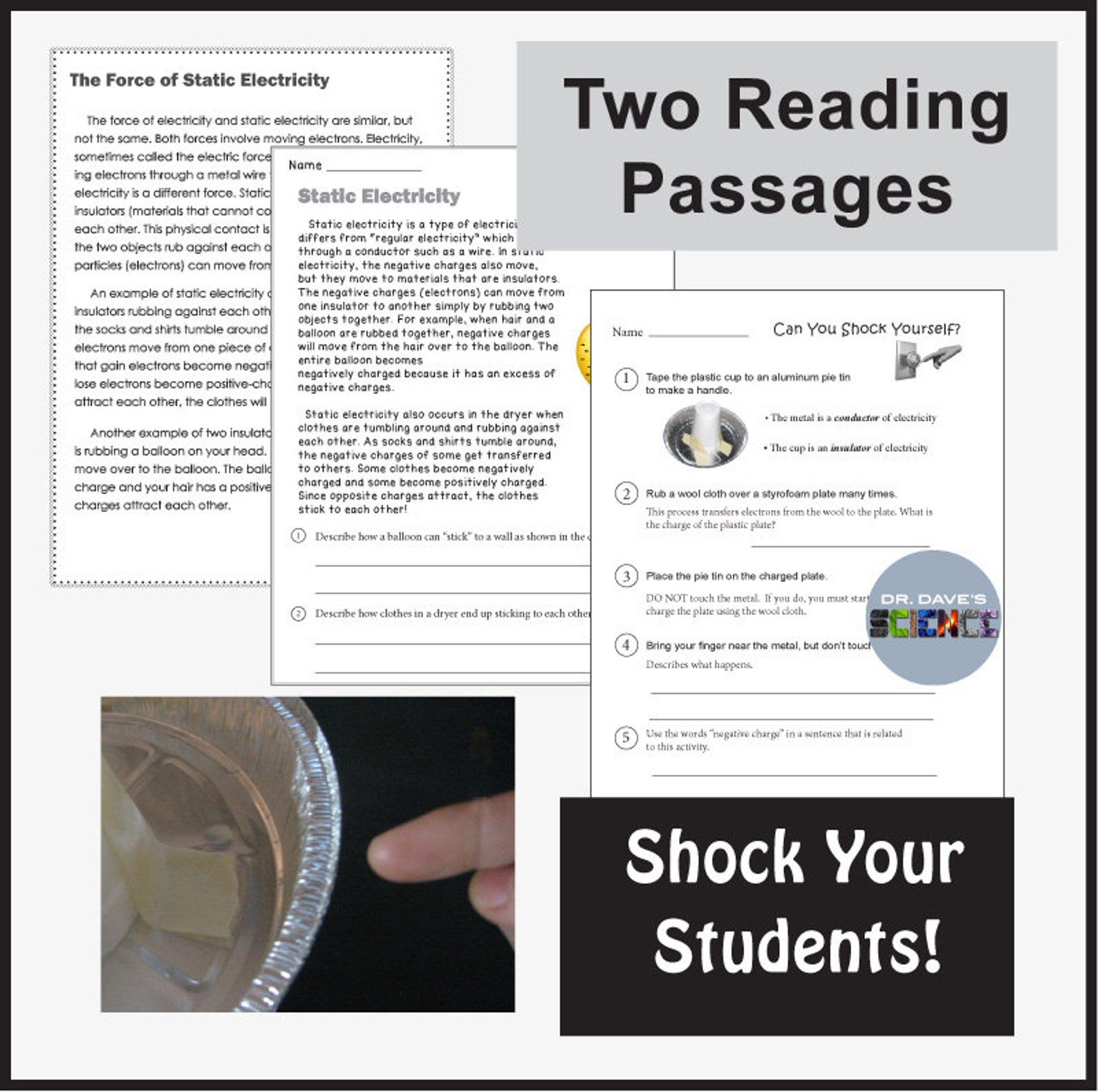 Static Electricity Activities, Worksheets, and Reading Comprehension ...
