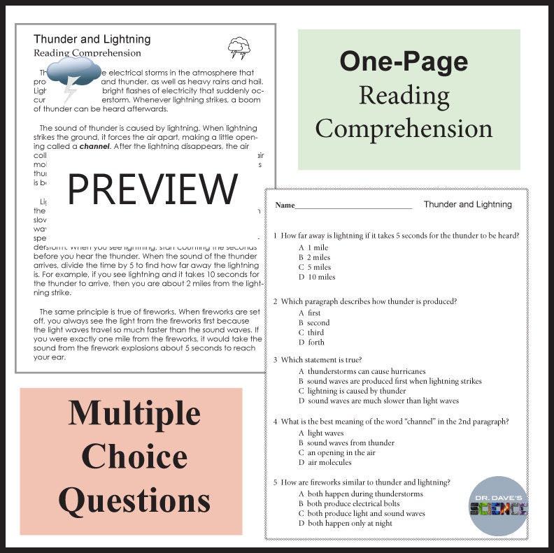 Thunder and Lightning Reading Comprehension Sound and Light Activity ...