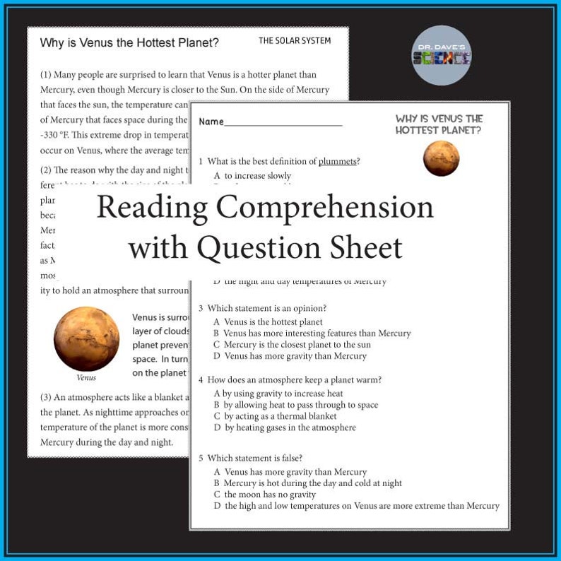 Planets of the Solar System Reading Comprehension Venus and Mercury - Etsy