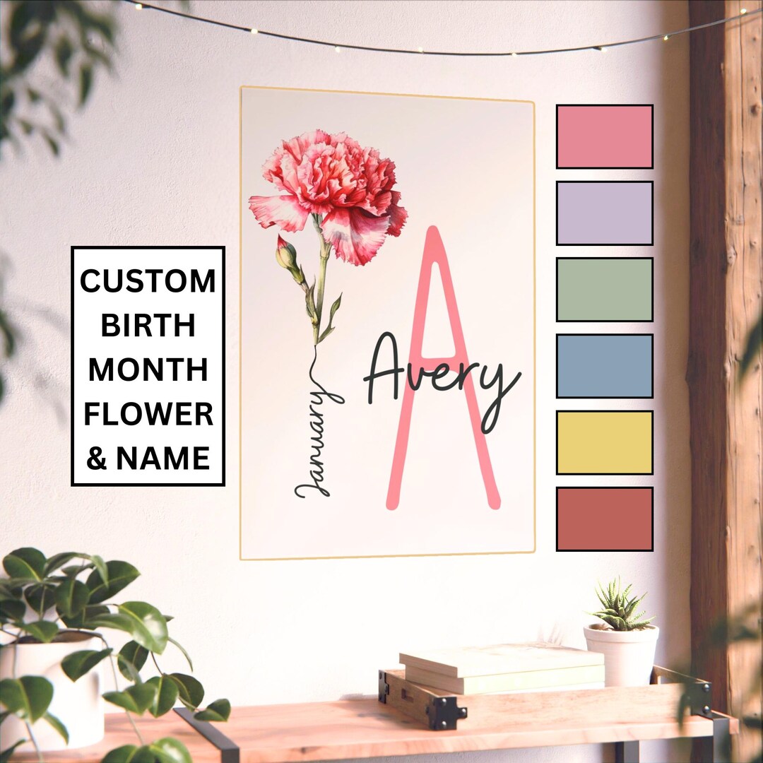 Personalized Birth Month Flower Poster, Custom Name Print - Etsy
