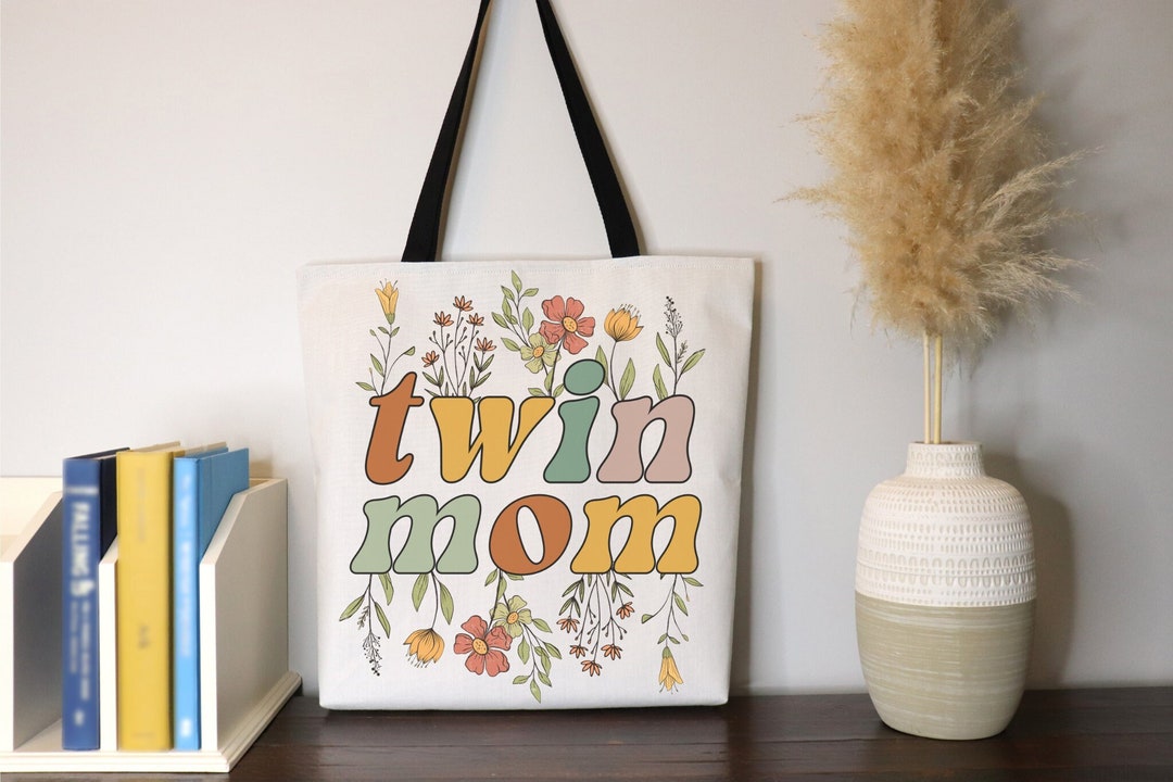 Twin Mom Tote Bag, Mama of Twins, Mother's Day Gift, Retro Wildflowers ...