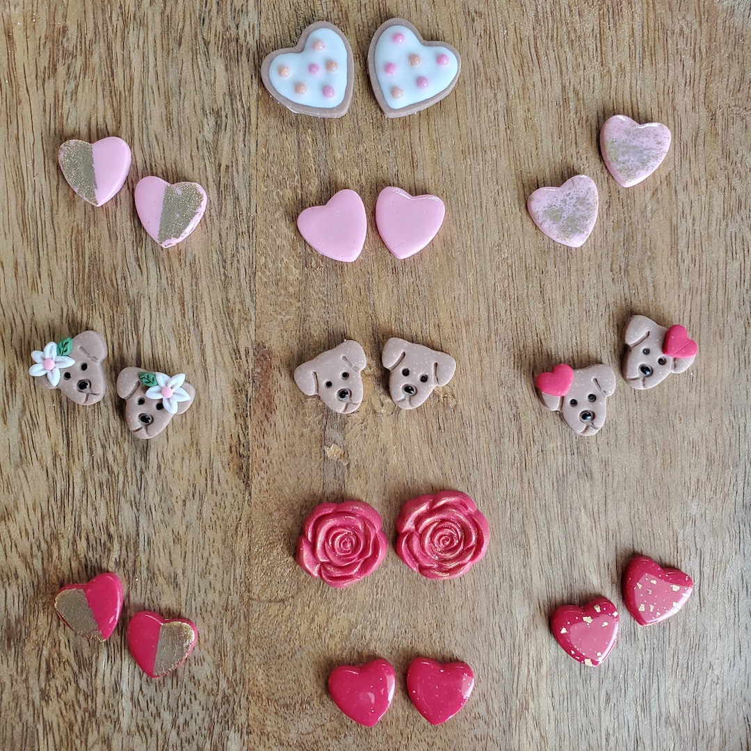 Choose-your-own Stud Packs Heart Studs Rose Studs Puppy Studs Valentine ...