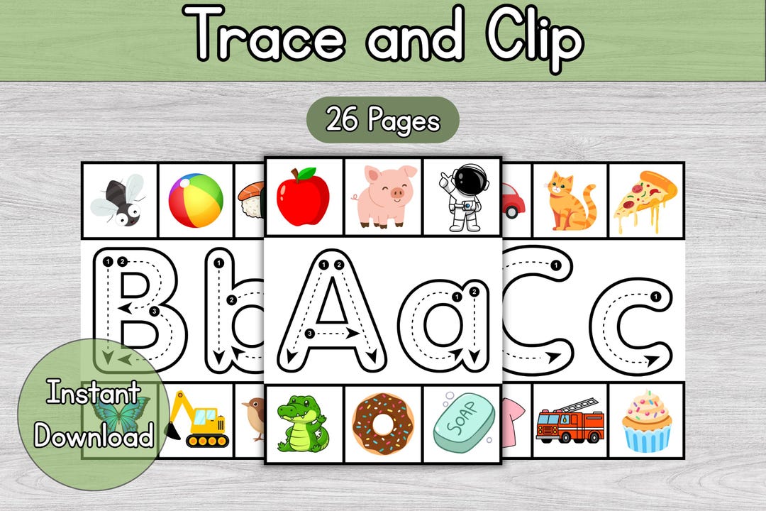 Alphabet Trace and Clip Cards: PDF - Etsy