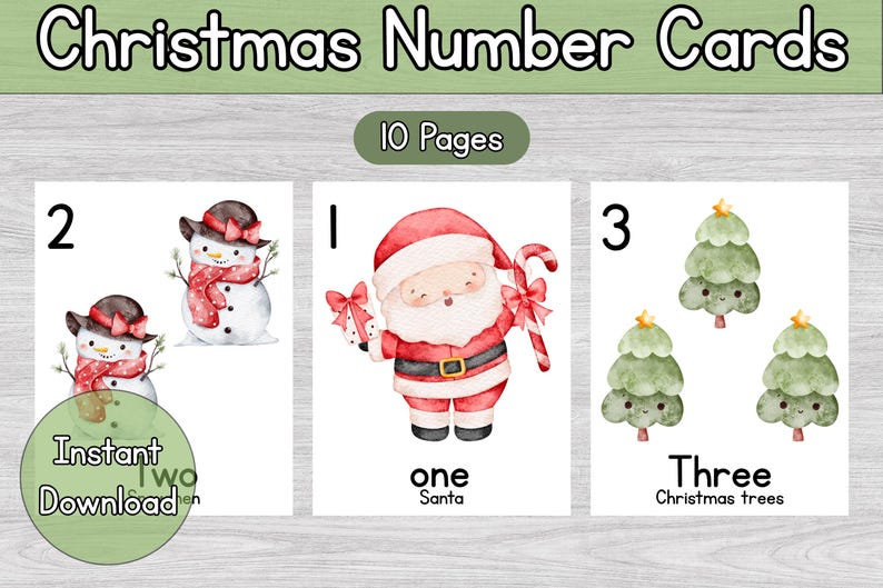 Christmas Number Cards 1-10: PDF - Etsy