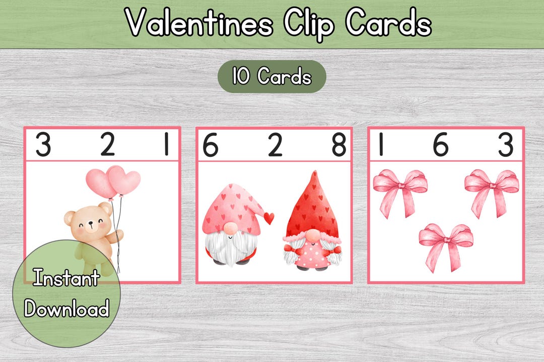 Valentines Clips Cards PDF: Number Cards 1-10 - Etsy