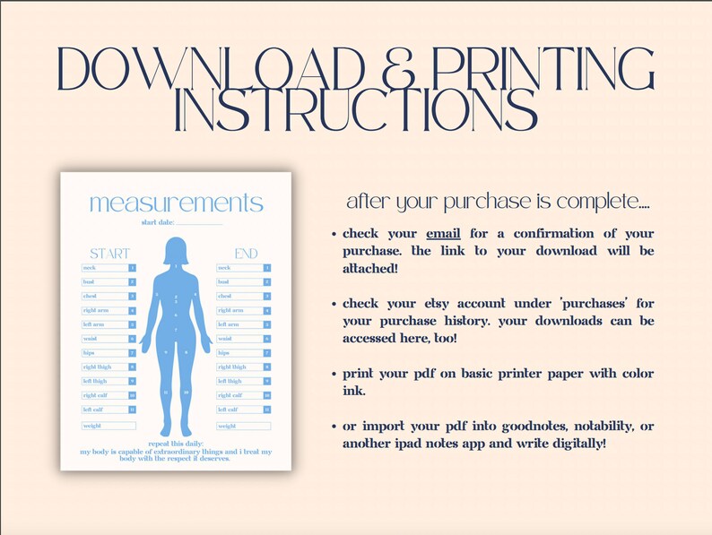 Measurement Log Digital Body Measurement Tracker Printable - Etsy