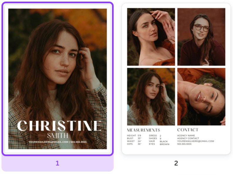 Model Comp Card Template Professional Modeling Card Model Compcard Fashion Photo Card Canva ...