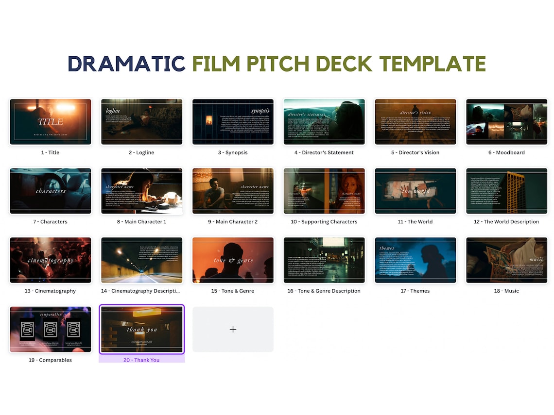 Film Pitch Deck Template Package | Romcom Dramatic Noir Indie Film ...