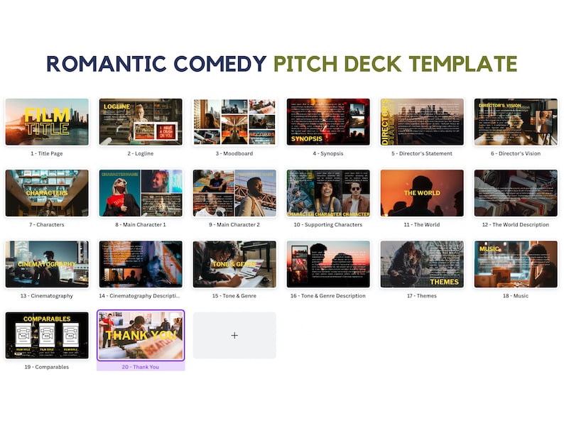 Film Pitch Deck Template Package | Romcom Dramatic Noir Indie Film ...