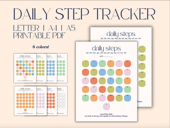 Daily Step Tracker Step Log Printable PDF Letter A4 - Etsy