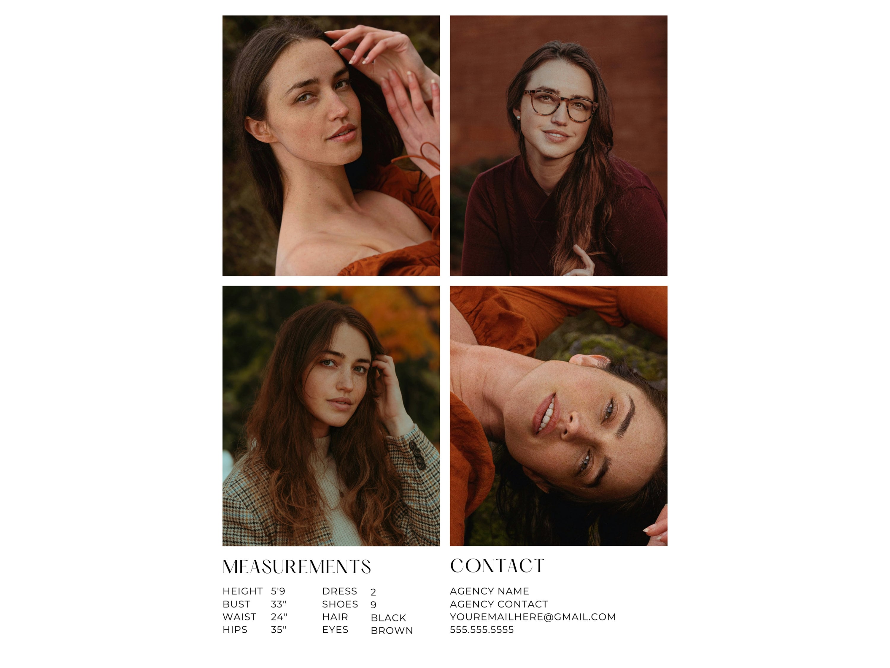 Model Comp Card Template | Professional Modeling Card | Model Compcard ...