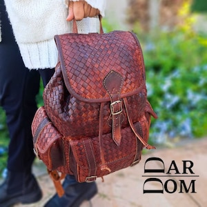 Braided Moroccan Leather Backpack: Handmade Vintage Style Bag - Etsy