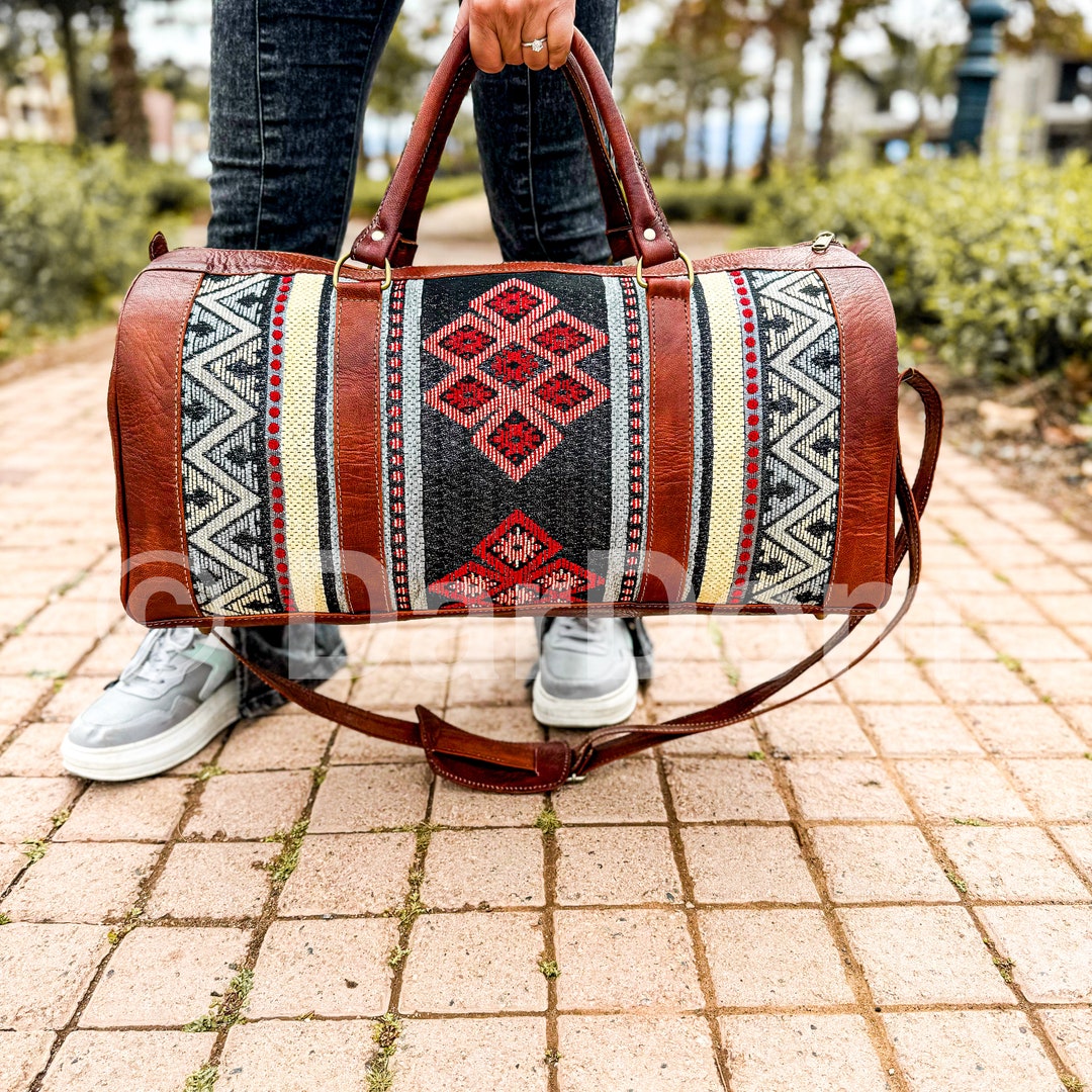 Leather Kilim Travel Bag, Moroccan Leather Travel Bag, Sport, Weekender ...