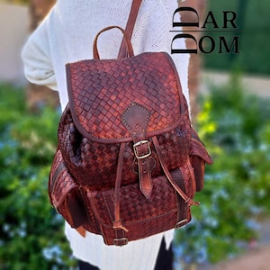 Braided Moroccan Leather Backpack: Handmade Vintage Style Bag - Etsy