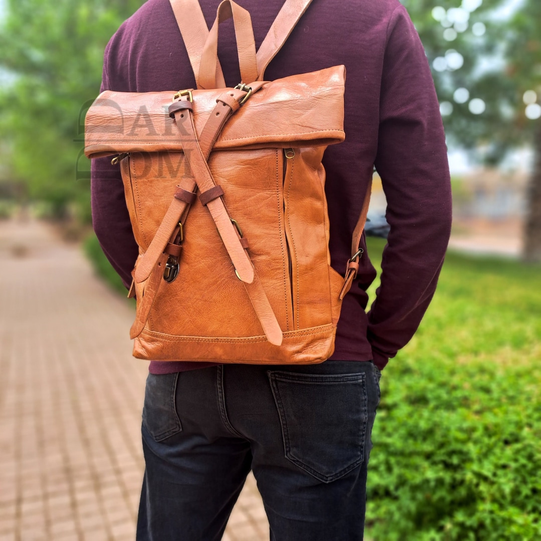 Moroccan Leather Backpack Vintage Look Leather Bag - Etsy