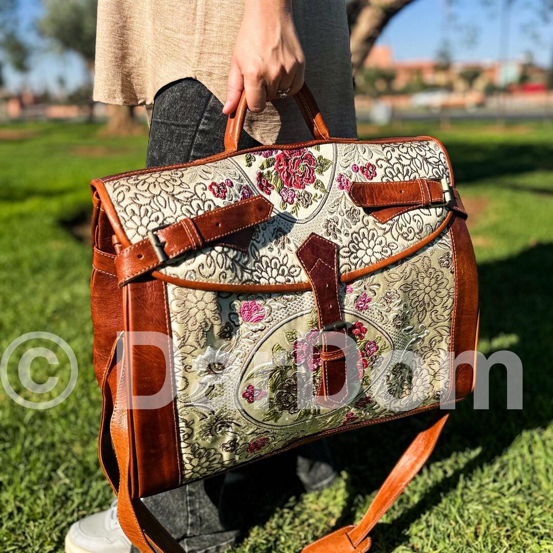 Moroccan Elegance in Carpet and Leather Travel Bag for Women : Handmade ...