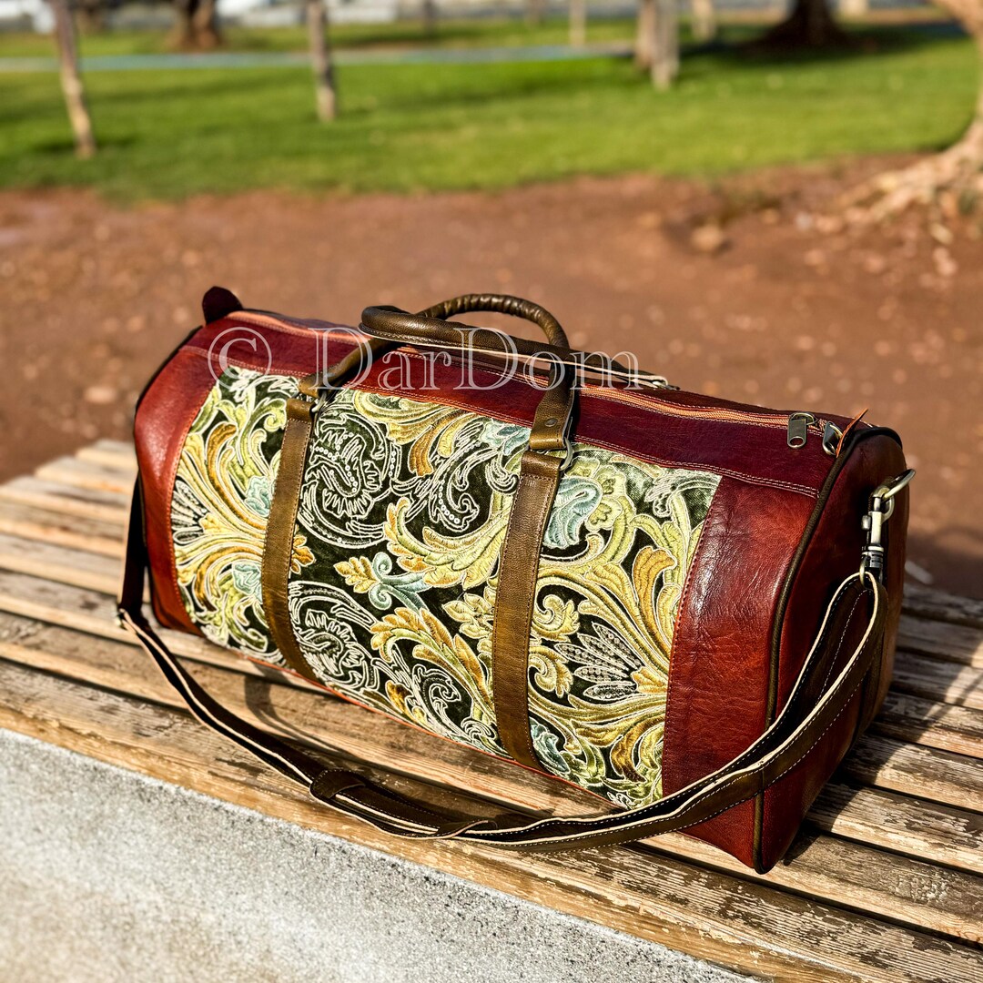 Handmade Leather Carpet Weekender Bag: Victorian Moroccan Travel Duffle ...