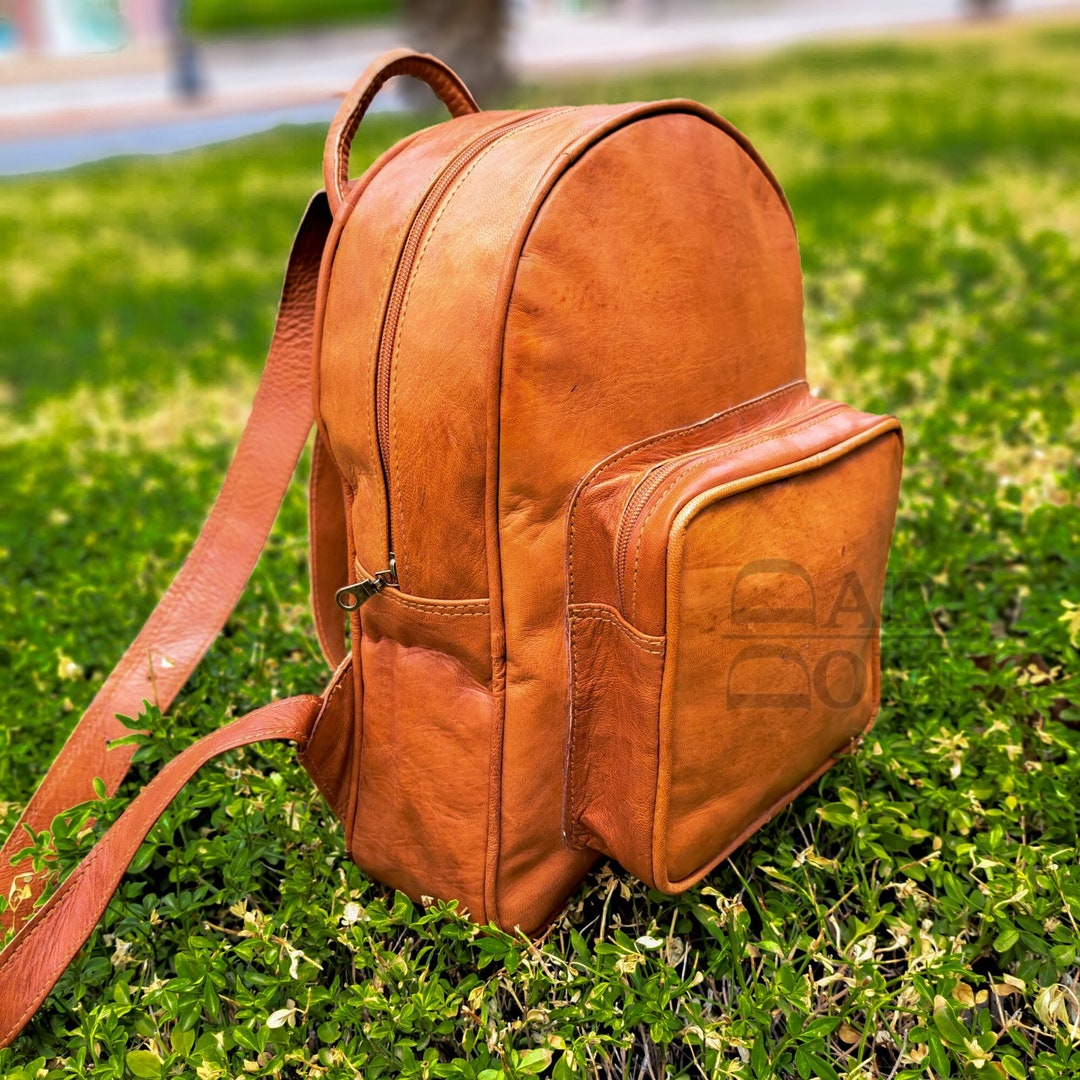 Handmade Moroccan Leather Backpack: Vintage Brown Goat Leather - Etsy