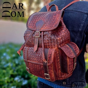 Braided Moroccan Leather Backpack: Handmade Vintage Style Bag - Etsy