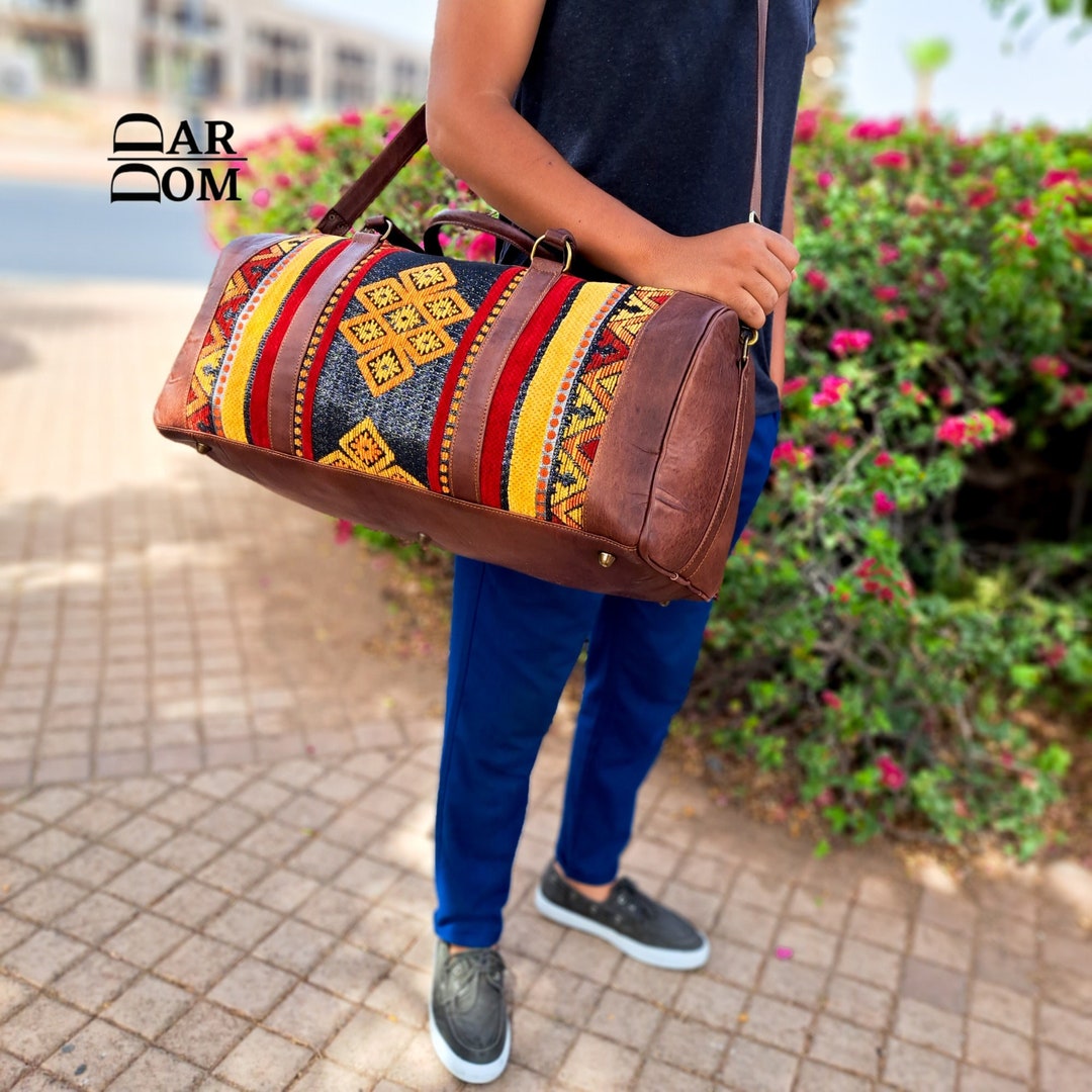 Handmade Moroccan Leather Duffle Bag: Berber Fabric Weekender - Etsy