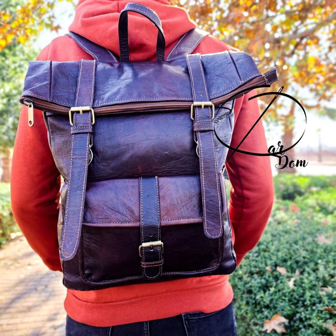 Handmade Moroccan Leather Backpack: Large Brown Travel Rucksack - Etsy