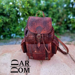 Braided Moroccan Leather Backpack: Handmade Vintage Style Bag - Etsy