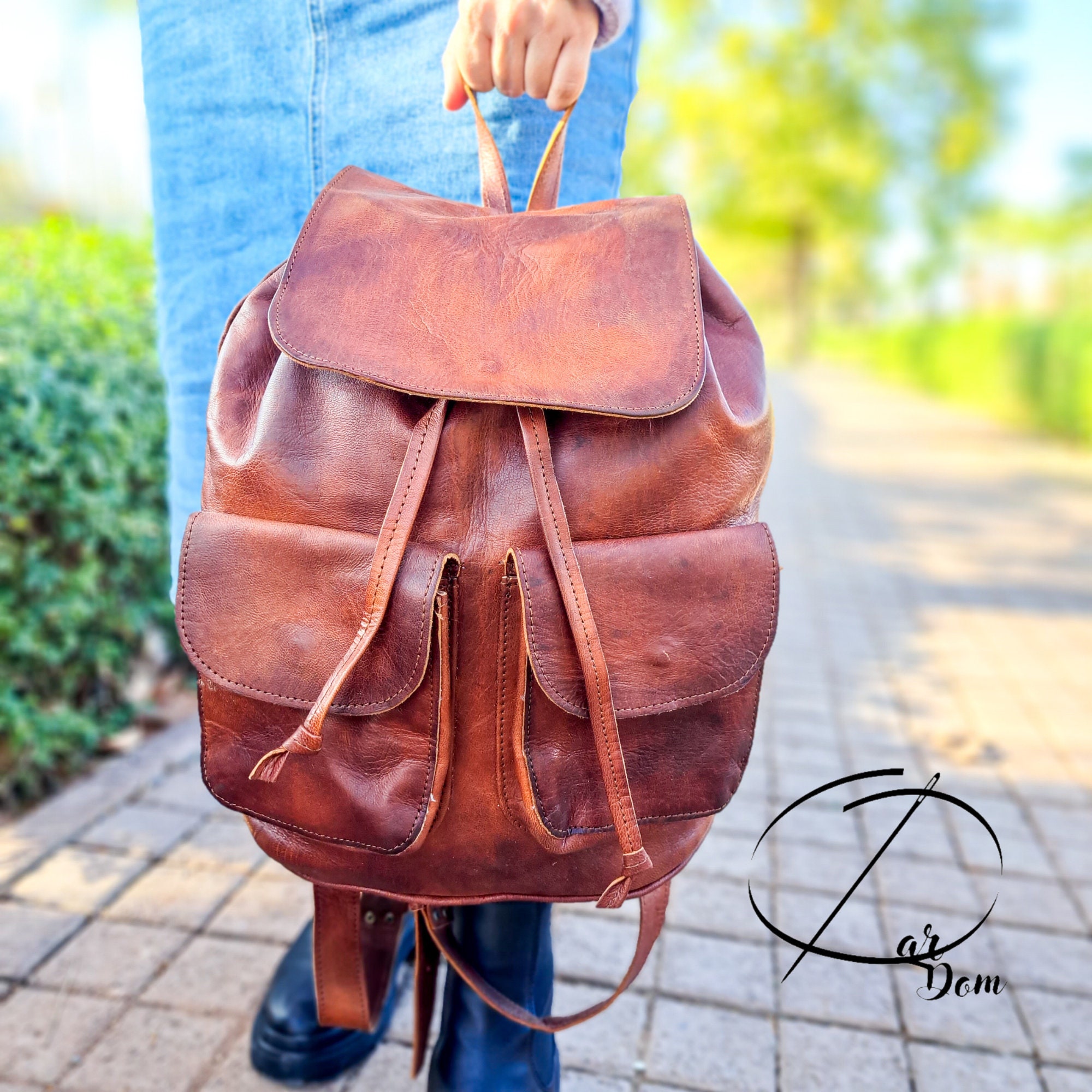 Classic Leather Backpack Leather Vintage Look Bag - Etsy
