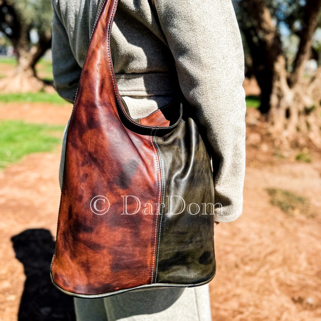 Handmade Goat Leather Tote Bag: Vintage Crossbody With Zipper - Etsy