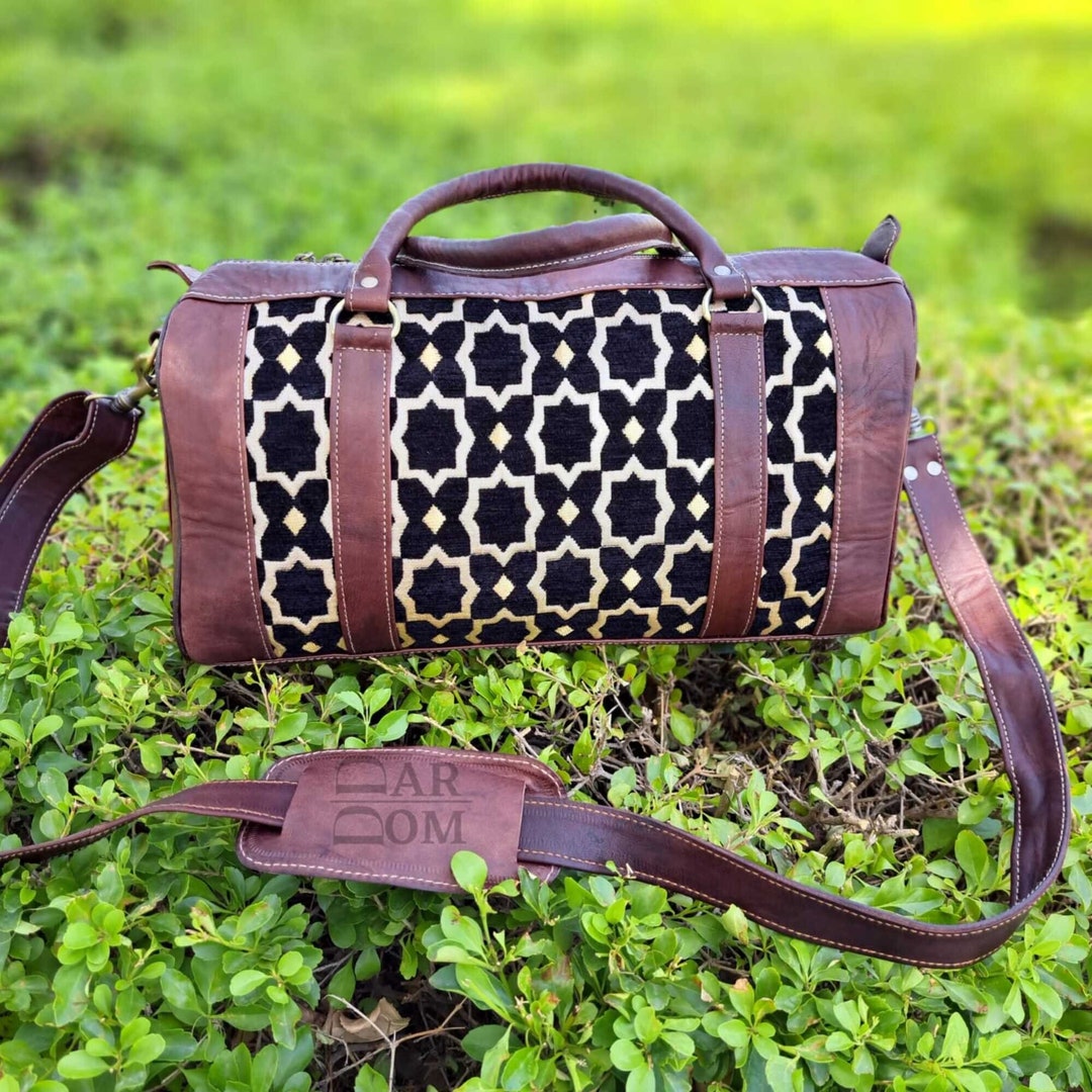 Handmade Moroccan Leather Duffle Bag, Berber Fabric Travel Bag - Etsy