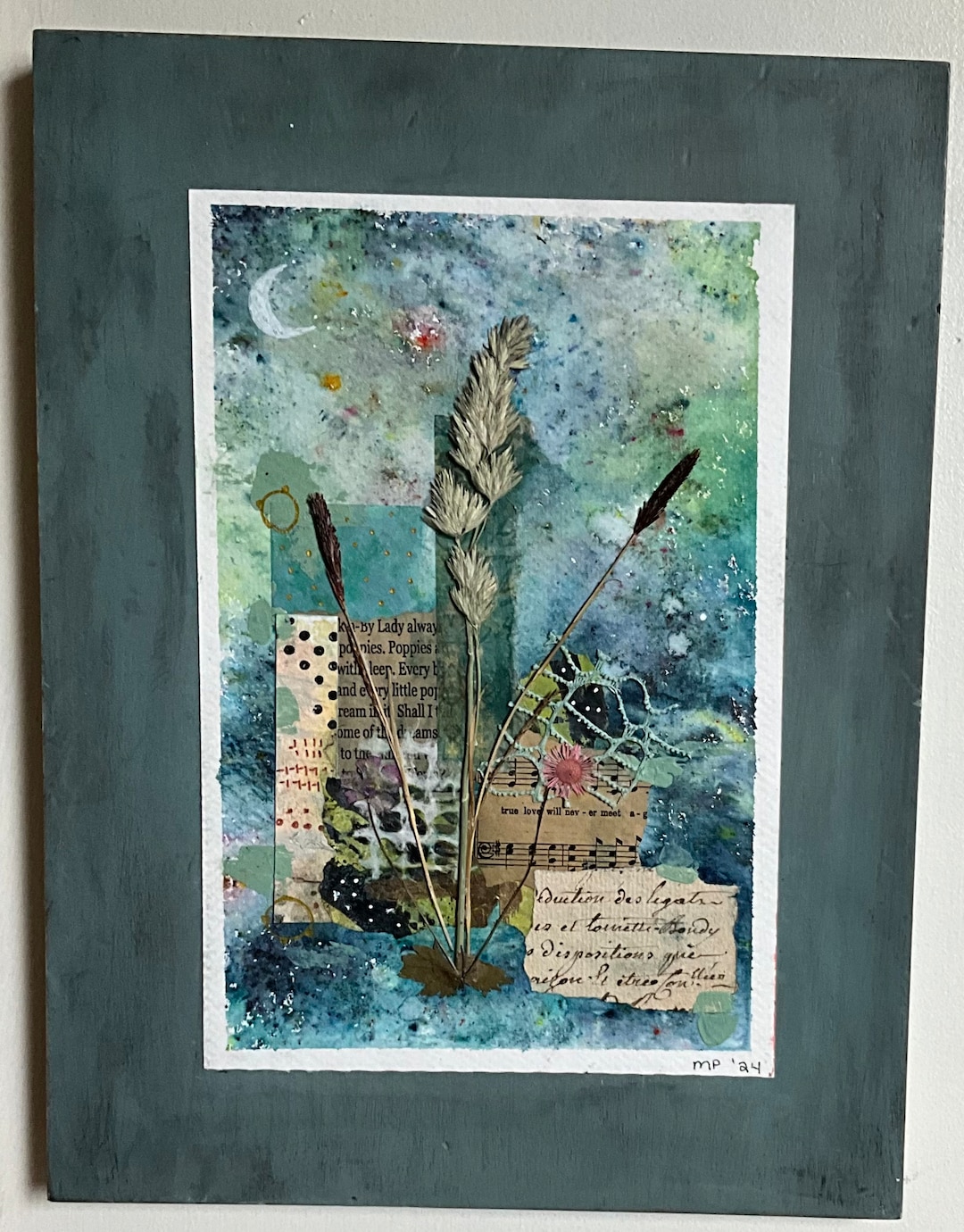 Mixed Media Collage Art, Pressed Flowers, Watercolor Background - Etsy