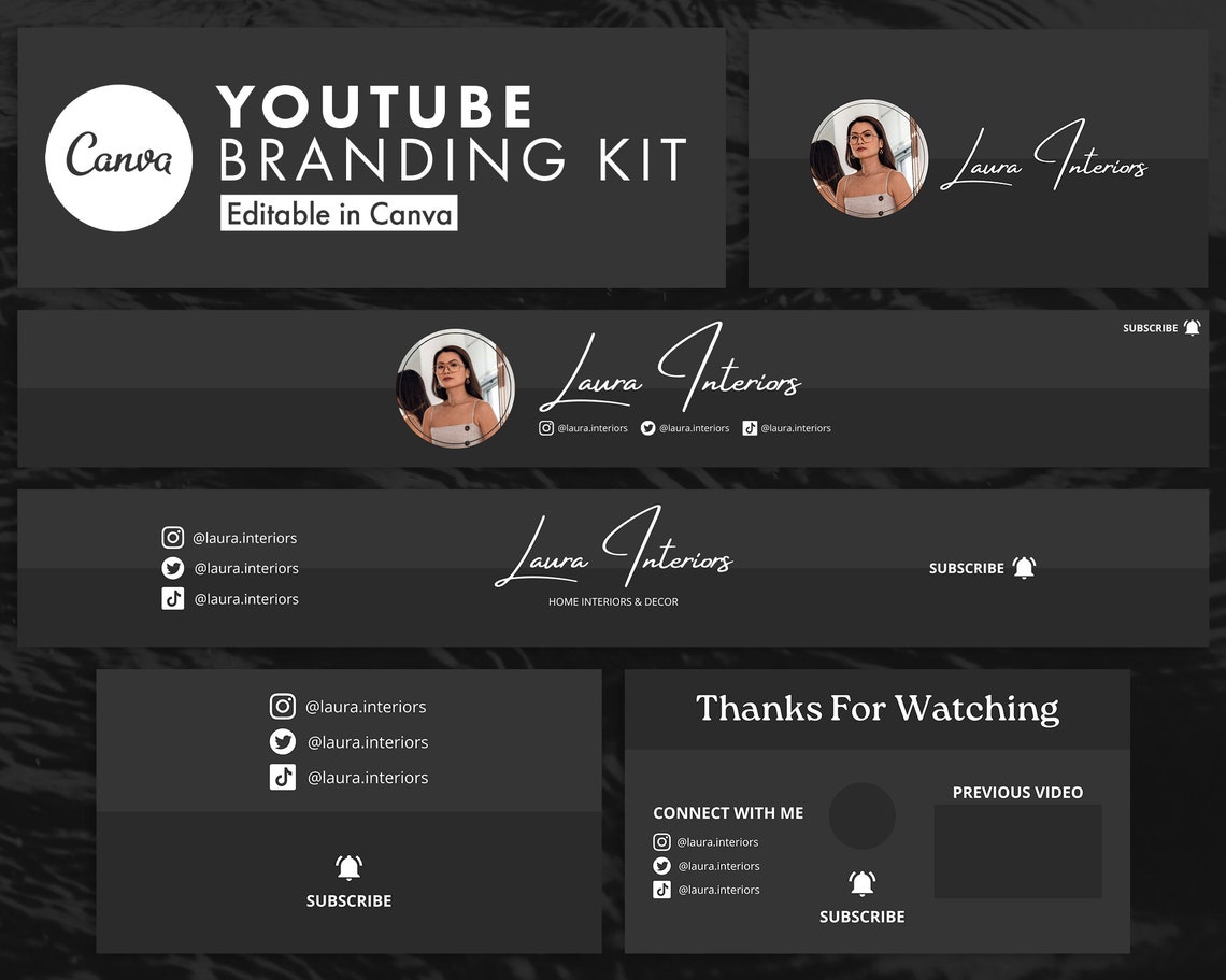 Youtube Branding Kit, Dark Minimal Youtube Branding, Editable Youtube ...