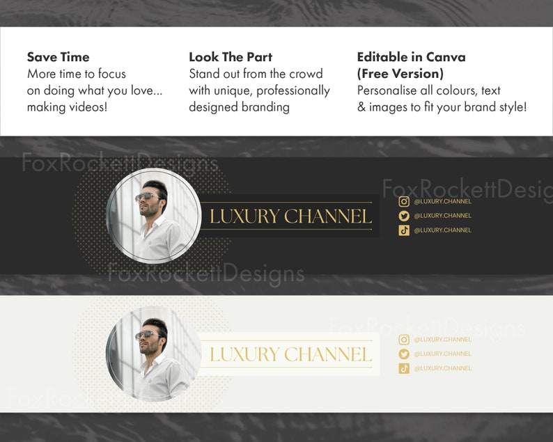 Youtube Branding Kit, Black and Gold Luxury Youtube Branding, Editable ...