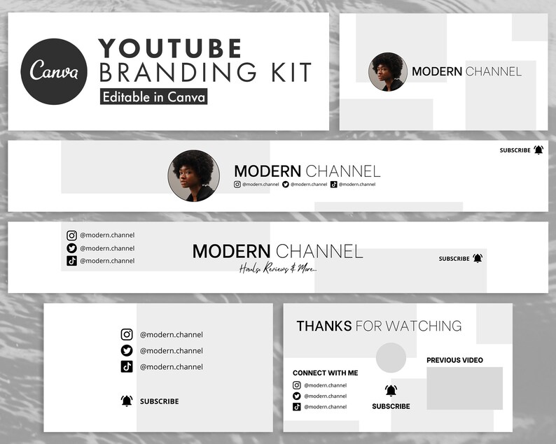 Youtube Branding Kit, White Modern Youtube Branding, Editable Youtube ...