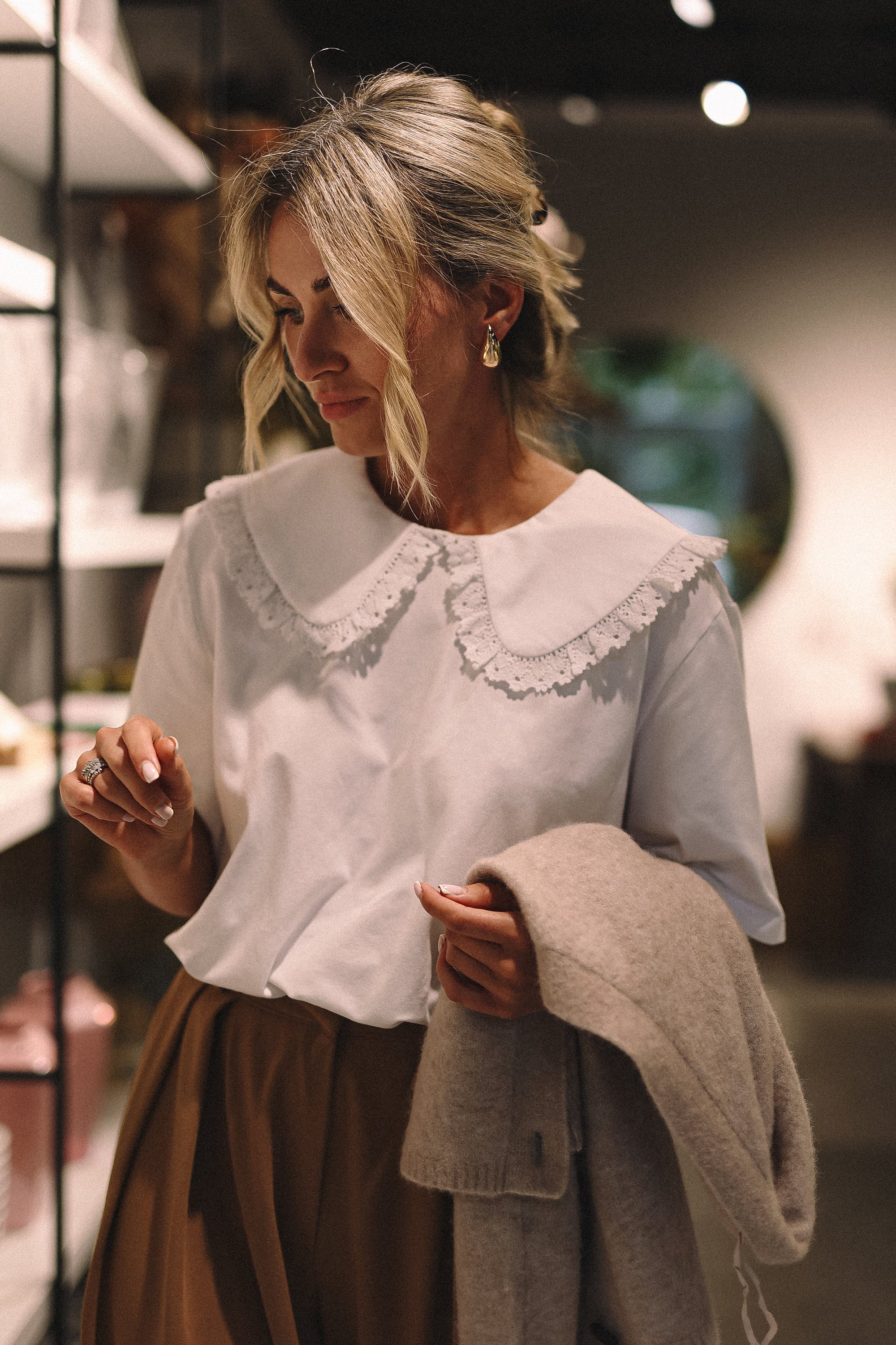 LACE VINTAGE White Collar Design Shirt Women Collar Design White Cotton ...