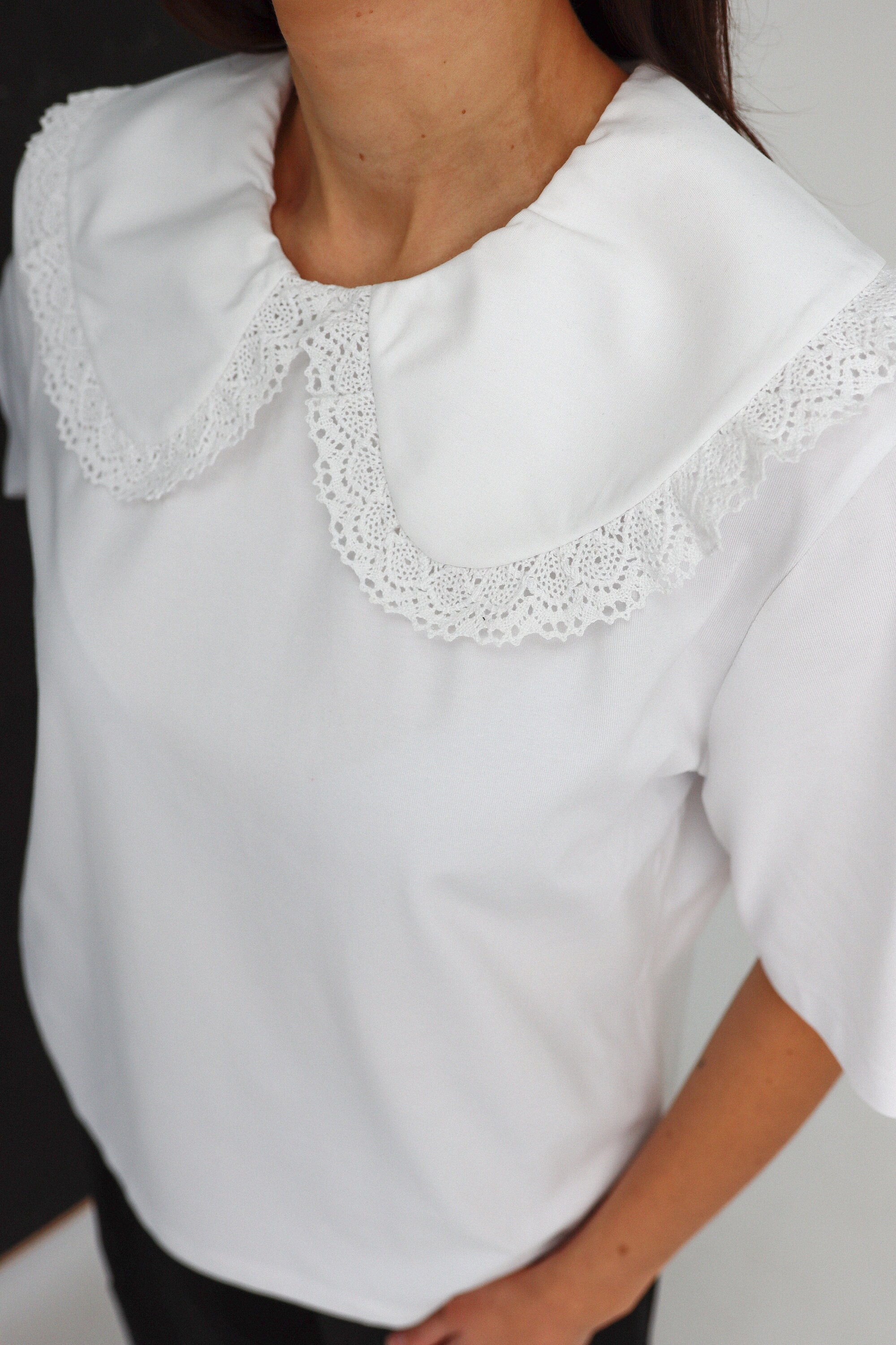 LACE VINTAGE White Collar Design Shirt Women Collar Design White Cotton ...