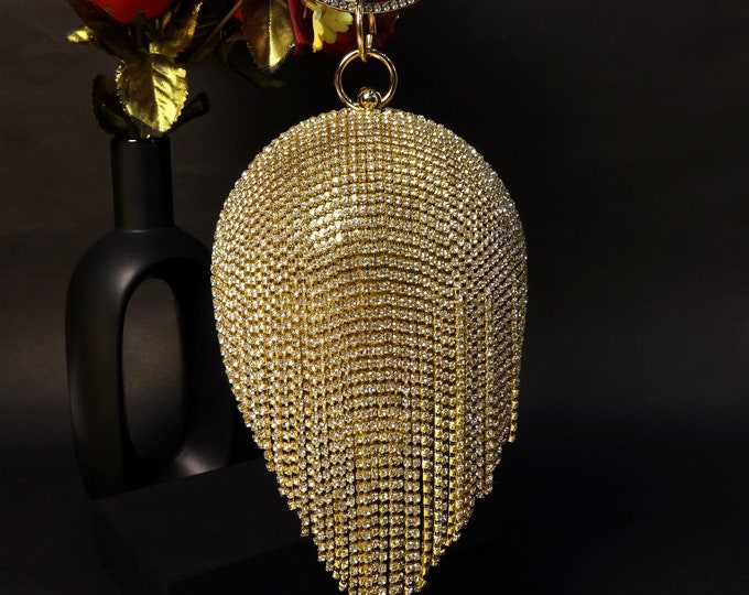Golden Round Ball Clutch, Rhinestone Embellished Golden Clutch ...