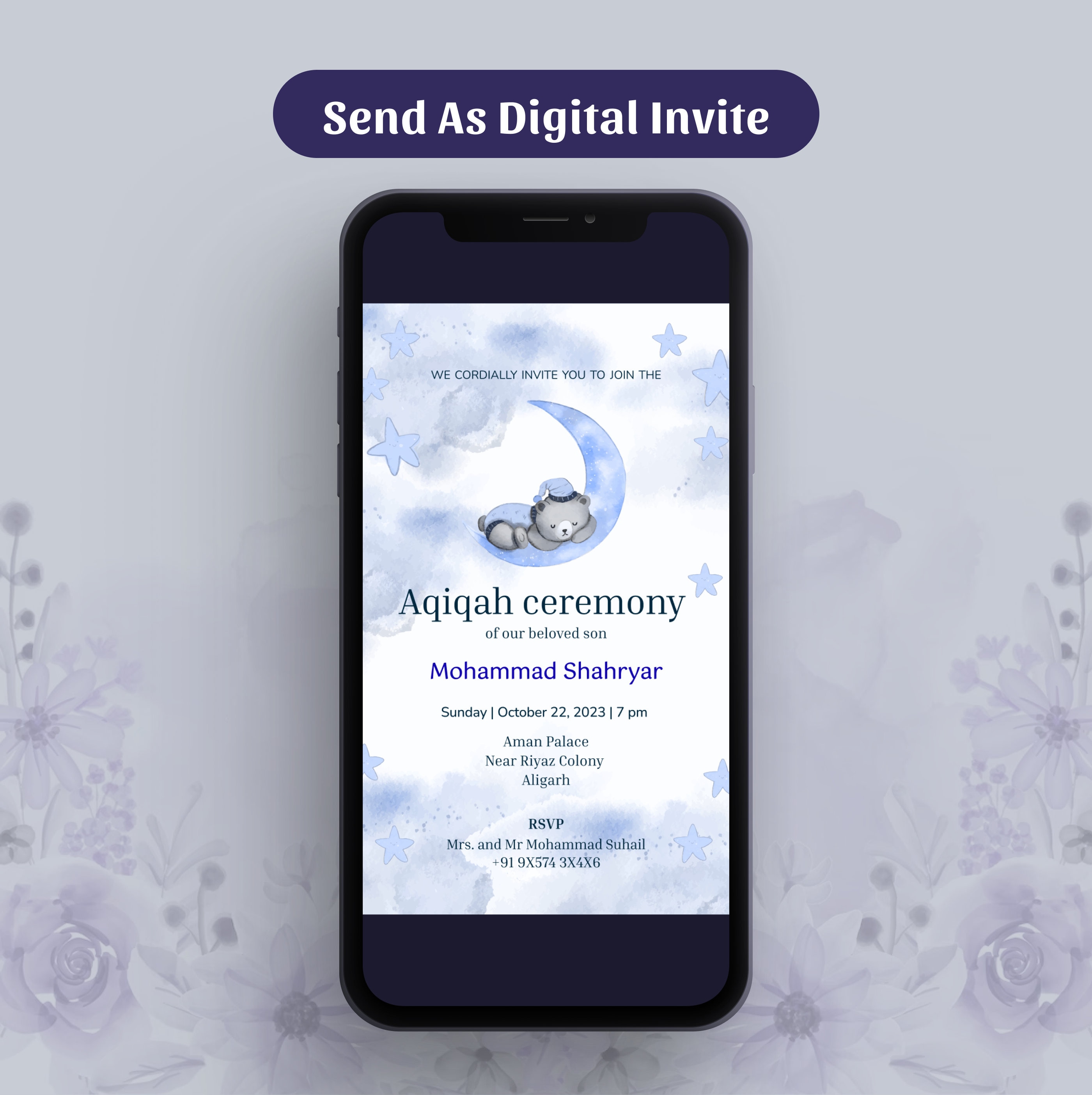 Elegant Aqiqah Invitation, Personalized Aqiqah Invitation, Aqiqah ...