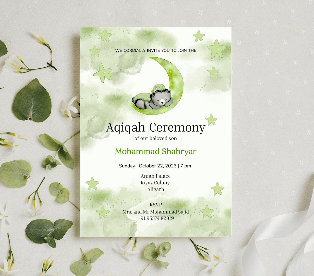Elegant Aqiqah Invitation, Personalized Aqiqah Invitation, Aqiqah ...