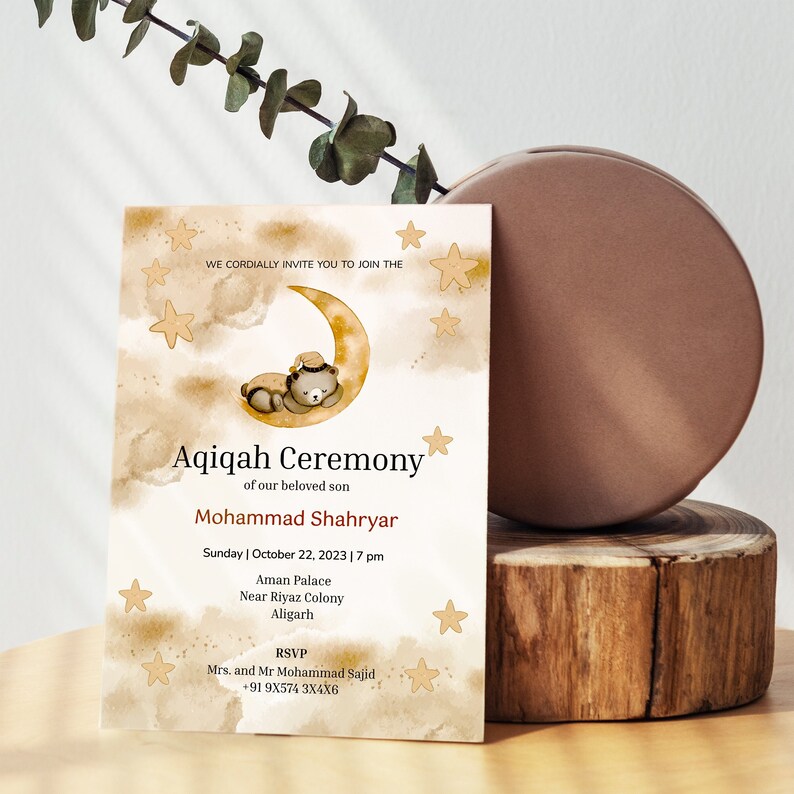 Elegant Aqiqah Invitation, Personalized Aqiqah Invitation, Aqiqah ...