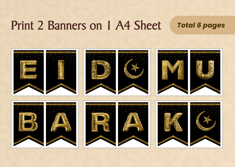 Eid Mubarak Banner, Eid Mubarak Banner Bunting With Gold Letters, Eid ...